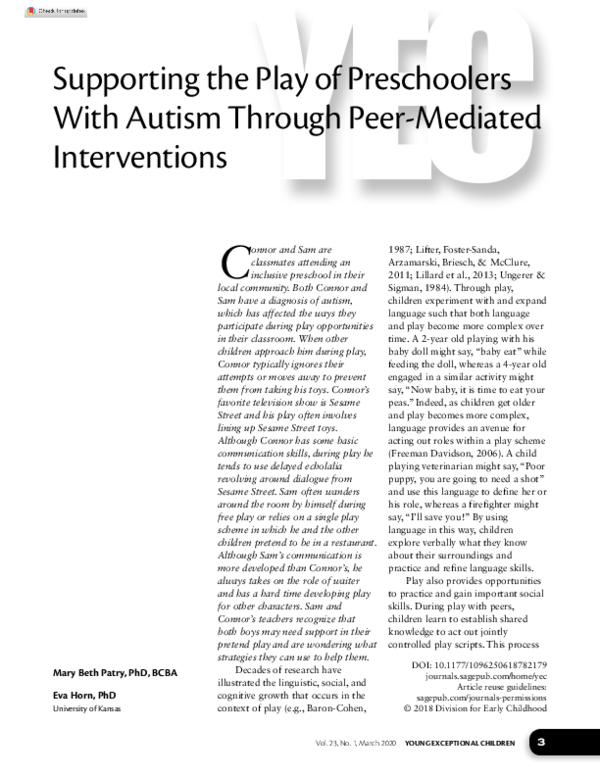 (PDF) Supporting the Play of Preschoolers With Autism Through Peer ...