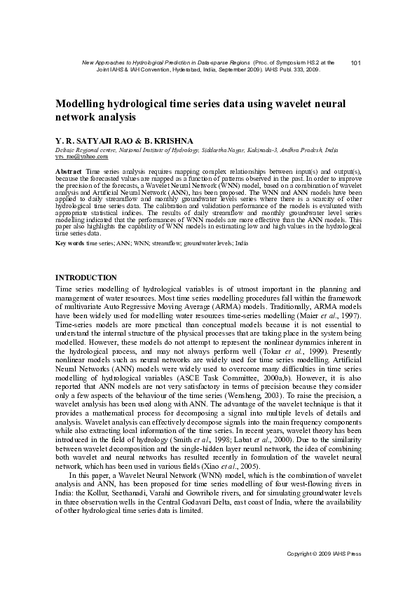 (PDF) Modelling hydrological time series data using wavelet neural network analysis