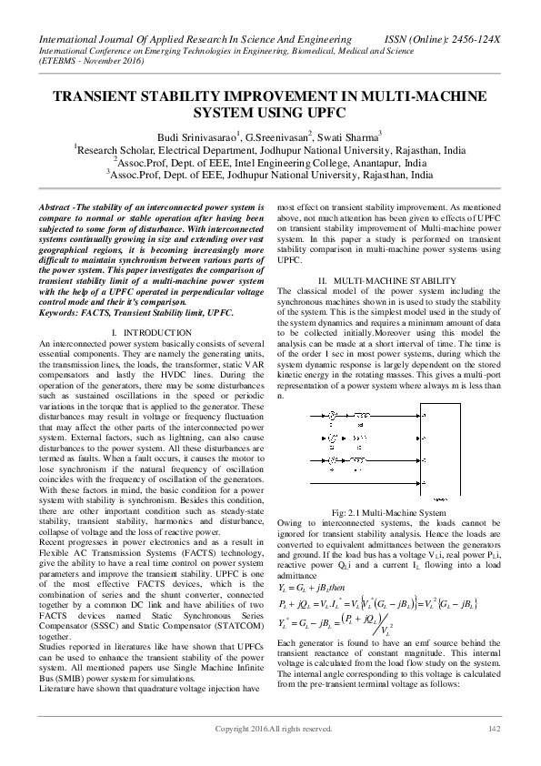 (PDF) Transient Stability Improvement in Multi-Machine System Using Upfc