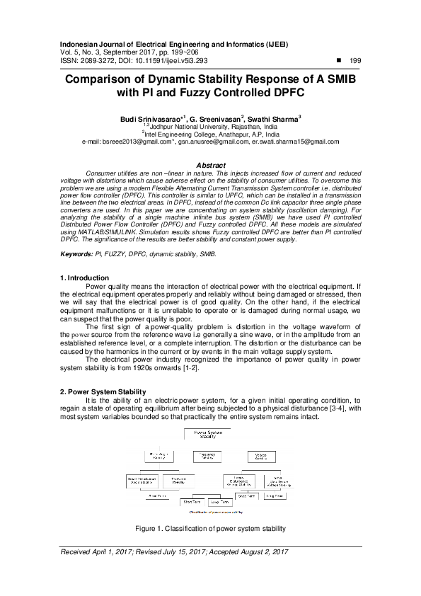 (PDF) Comparison of Dynamic Stability Response of A SMIB with PI and Fuzzy Controlled DPFC