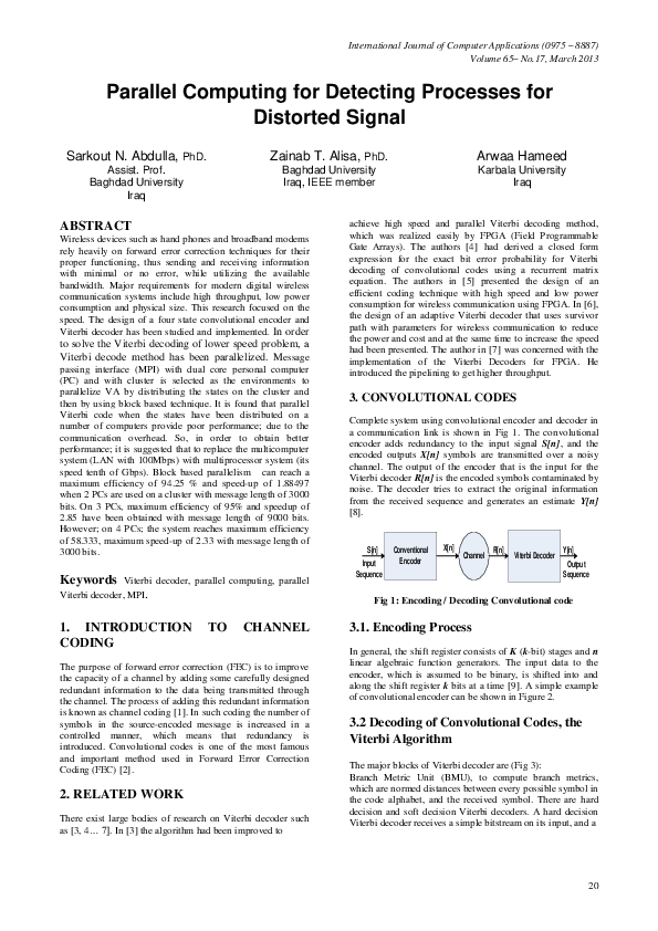(PDF) Parallel Computing for Detecting Processes for Distorted Signal