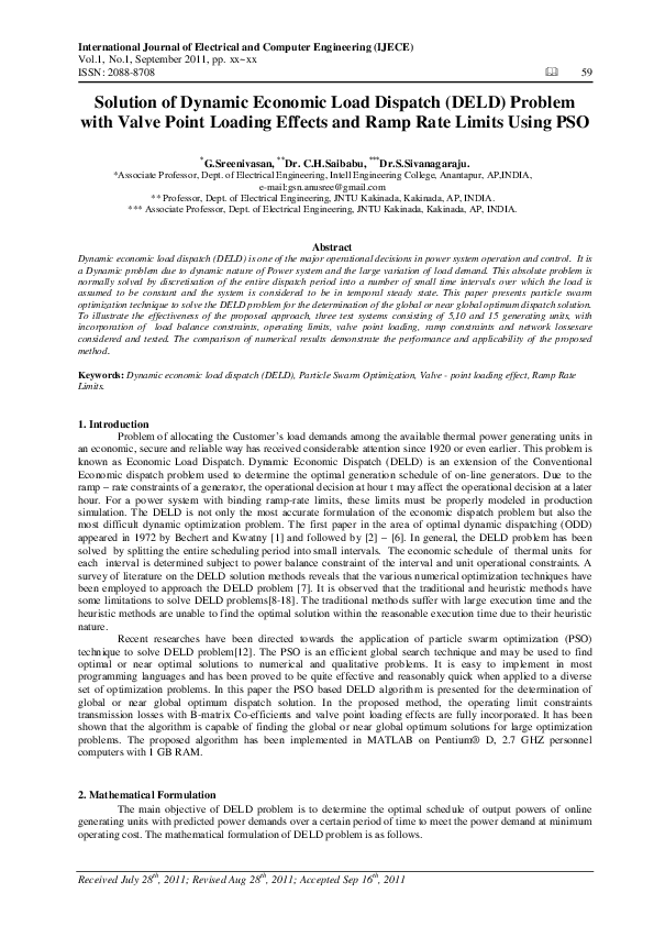 (PDF) Solution of Dynamic Economic Load Dispatch (DELD) Problem With Valve Point Loading effects ...