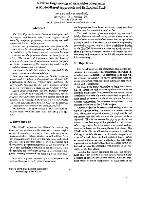 (PDF) Reverse engineering of assembler programs: a model-based approach and its logical basis