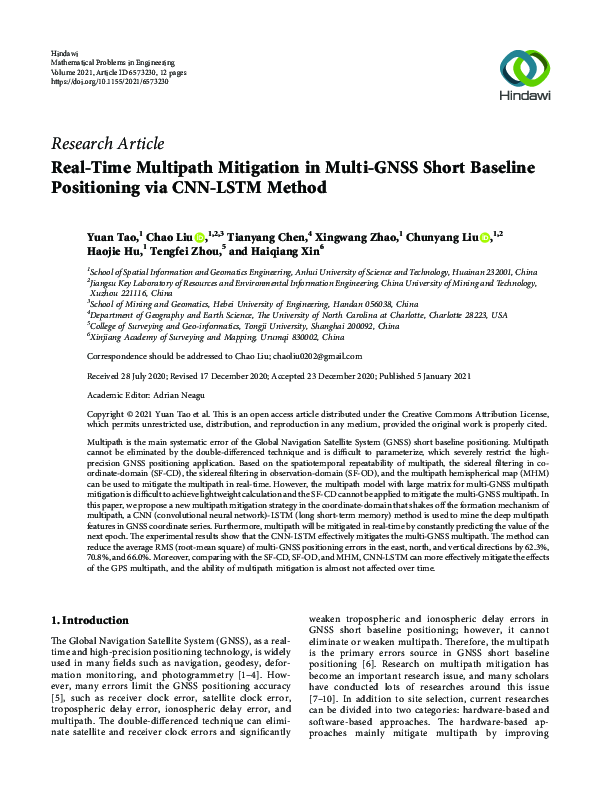 Pdf Real Time Multipath Mitigation In Multi Gnss Short Baseline Positioning Via Cnn Lstm Method