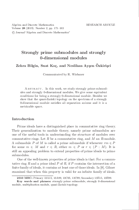 (PDF) Strongly prime submodules and strongly 0-dimensional modules