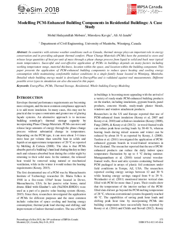 (PDF) Modelling PCM-Enhanced Building Components in Residential Buildings: A Case Study | Mohd ...