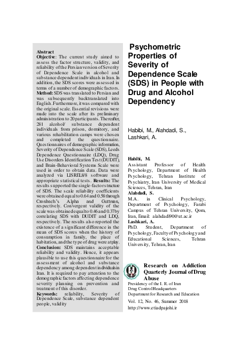 (PDF) Psychometric Properties of Severity of Dependence Scale (SDS) in ...