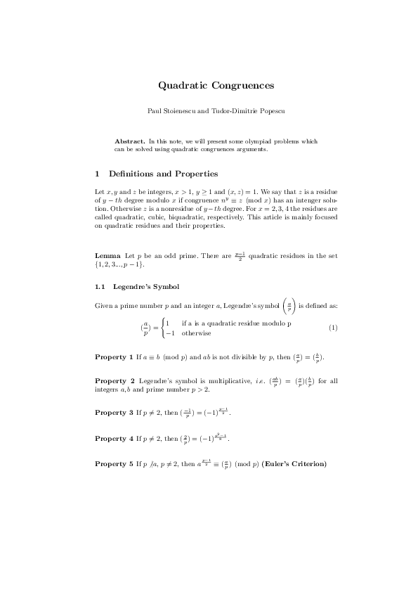 (PDF) Quadratic Congruences