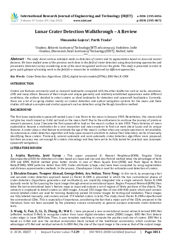 Pdf Lunar Crater Detection Walkthrough A Review Parth Trada