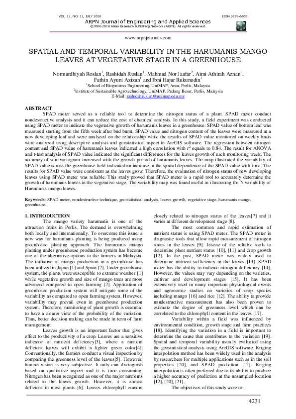 (PDF) Spatial and temporal variability in the harumanis mango leaves at ...