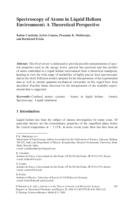 (PDF) Spectroscopy of Atoms in Liquid Helium Environment: A Theoretical ...
