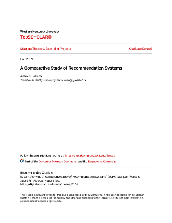 (PDF) A Comparative Study of Recommendation Systems