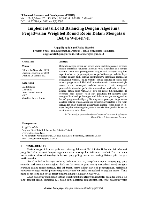 Pdf Implementasi Load Balancing Dengan Algoritma Penjadwalan Weighted Round Robin Dalam