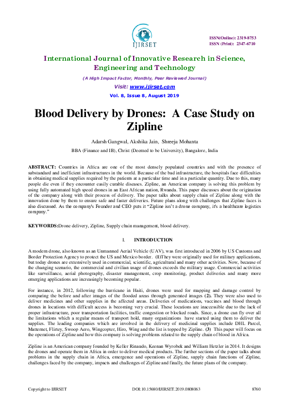 (PDF) Blood Delivery by Drones: A Case Study on Zipline