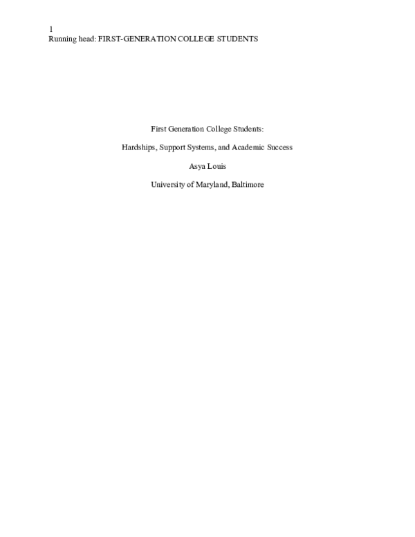 (DOC) First Generation College Students: Hardships, Support Systems ...