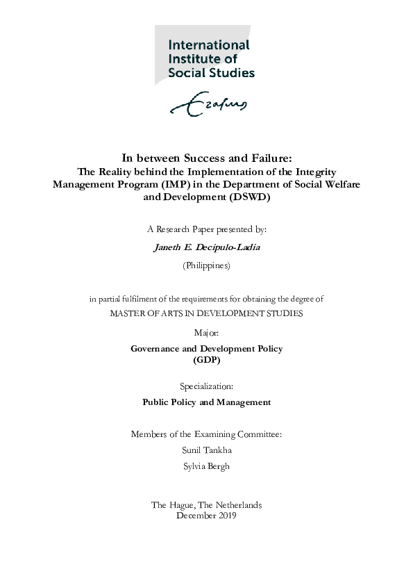 (PDF) In between success and failure: The reality behind the implementation of the Integrity ...