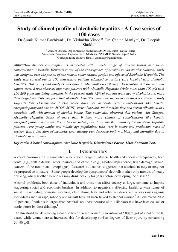 (PDF) Study of clinical profile of alcoholic hepatitis : A Case series ...