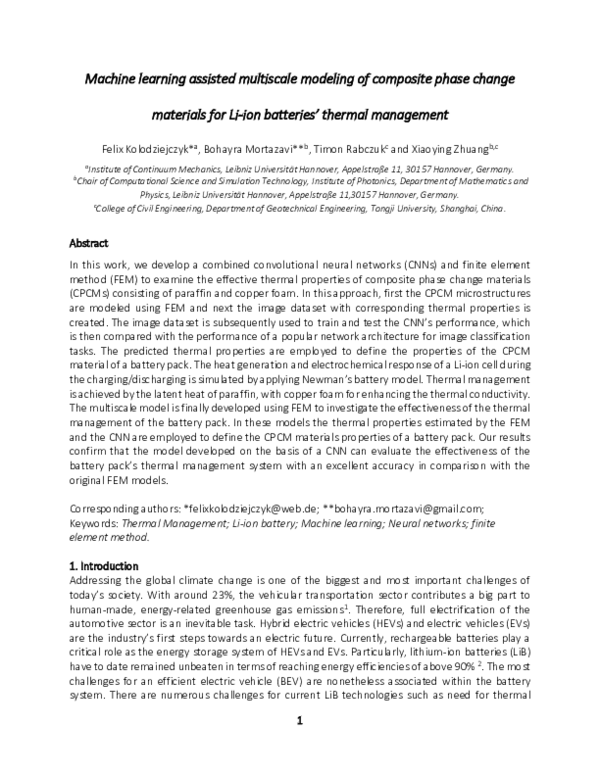 (PDF) Machine learning assisted multiscale modeling of composite phase change materials for Li ...