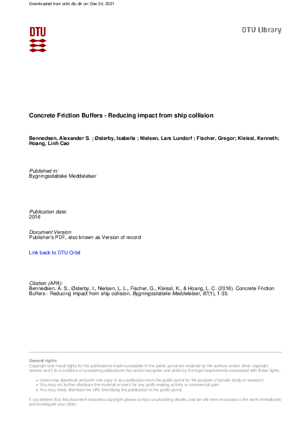 (PDF) Concrete Friction Buffers - Reducing impact from ship collision