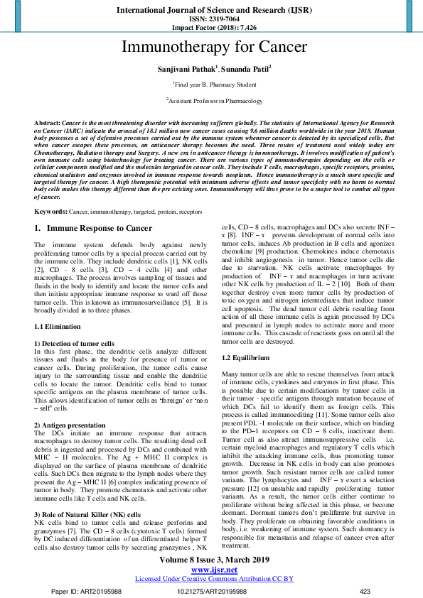 Pdf Immunotherapy Of Cancer