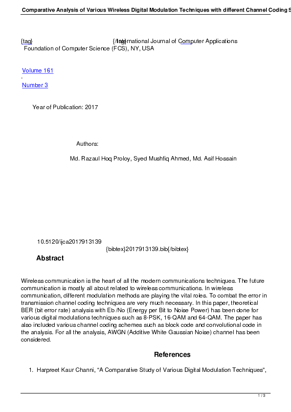 (PDF) Comparative Analysis of Various Wireless Digital Modulation ...