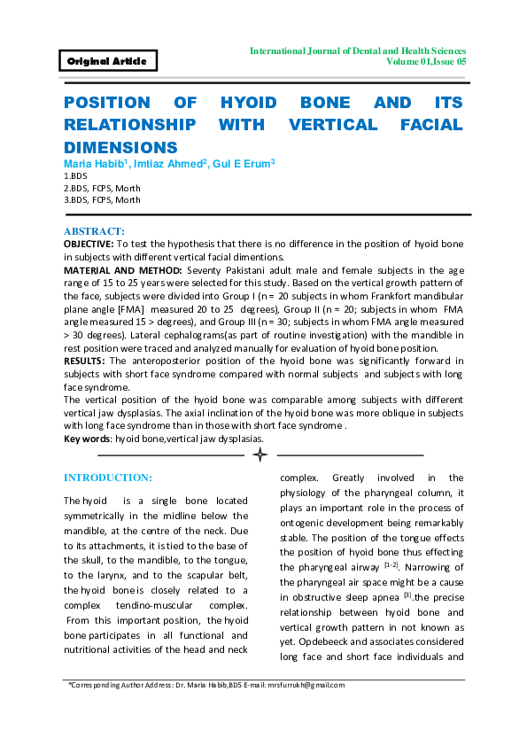 (PDF) Position of Hyoid Bone and Its Relationship with Vertical Facial ...