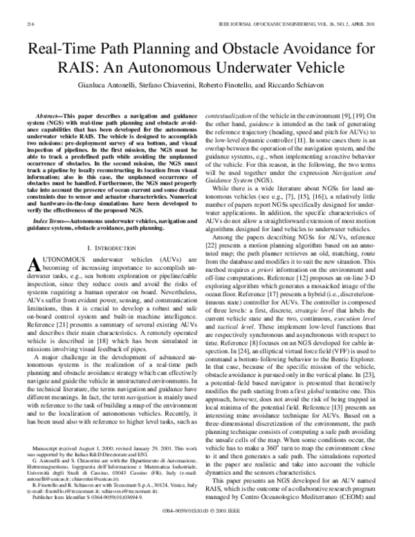 (PDF) Real-time path planning and obstacle avoidance for RAIS: an autonomous underwater vehicle