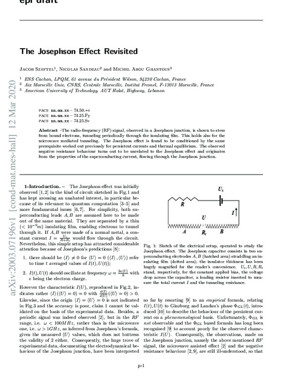 (PDF) The Josephson Effect Revisited