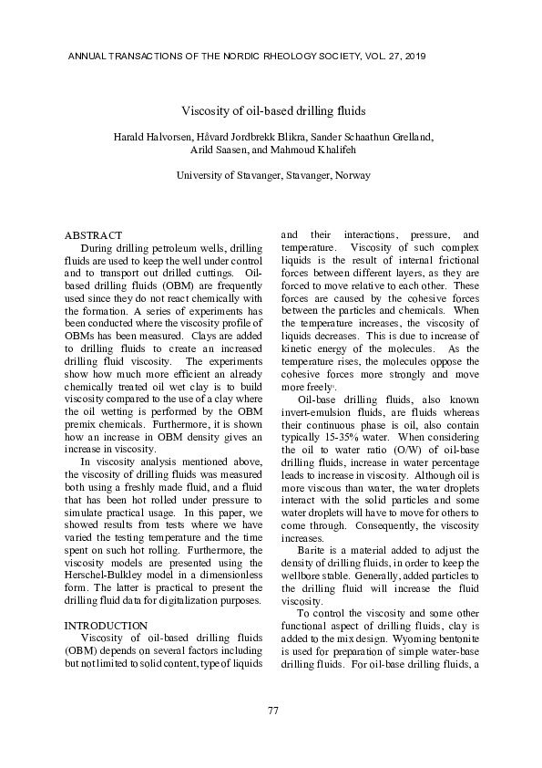 (PDF) Viscosity of oil-based drilling fluids