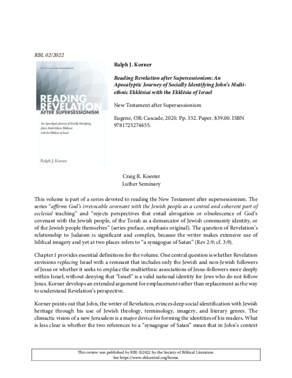 (PDF) Craig R. Koester review (RBL 02.26.2022) of Reading Revelation ...