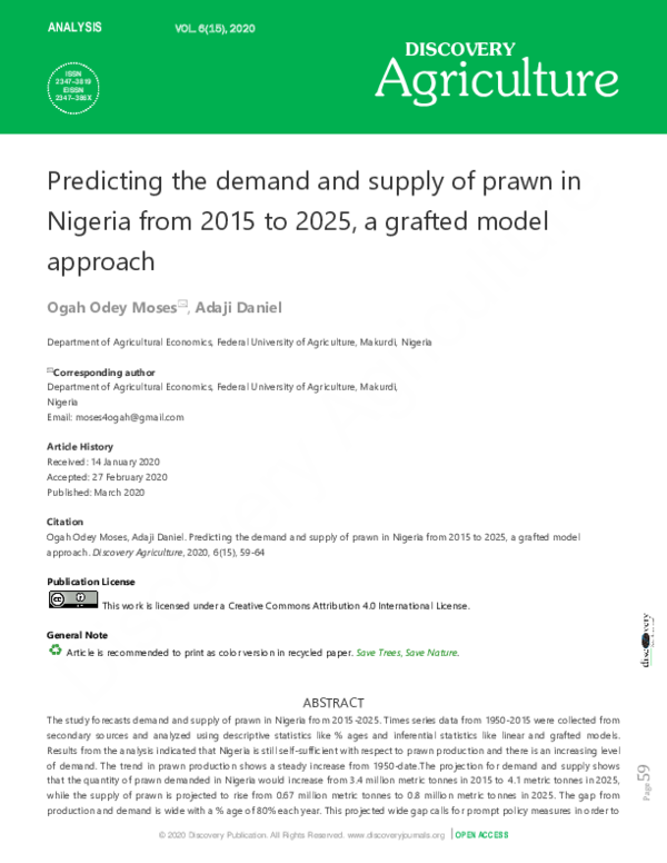 (PDF) Predicting the demand and supply of prawn in Nigeria from 2015 to ...