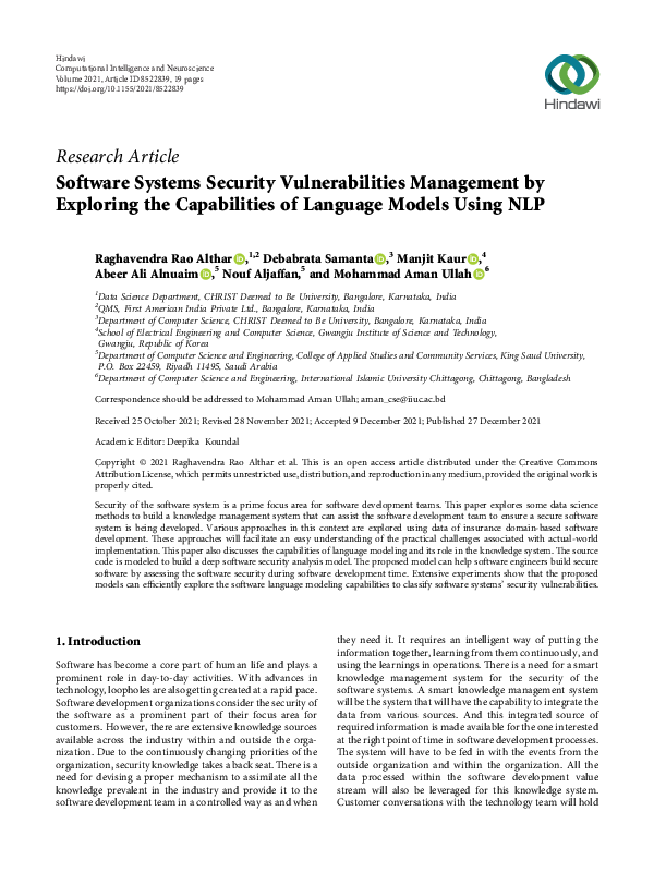 (PDF) Software Systems Security Vulnerabilities Management by Exploring the Capabilities of ...