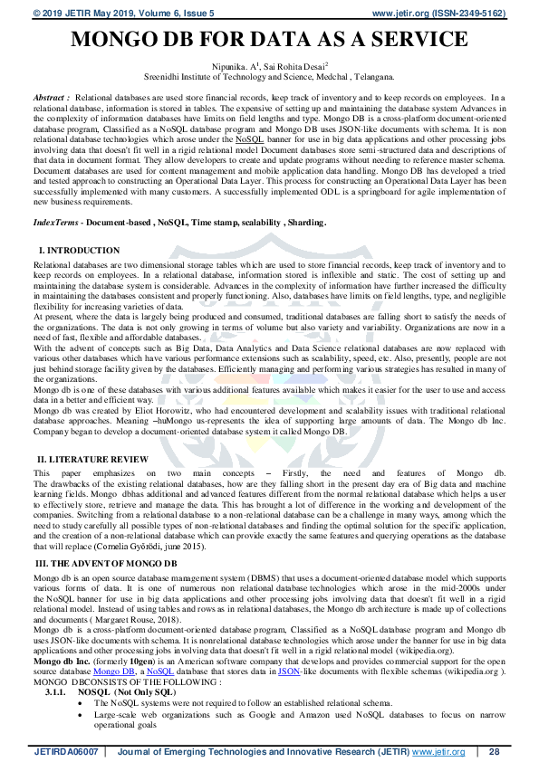 (PDF) Mongo DB for Data as a Service