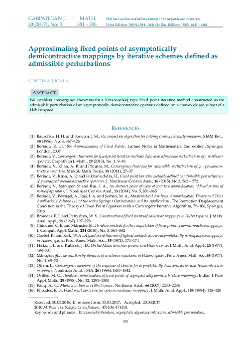 Pdf Approximating Fixed Points Of Asymptotically Demicontractive Mappings By Iterative Schemes
