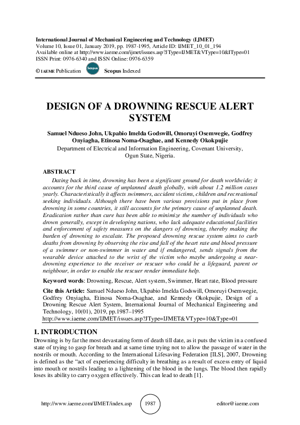 (PDF) Design of a Drowning Rescue Alertsystem