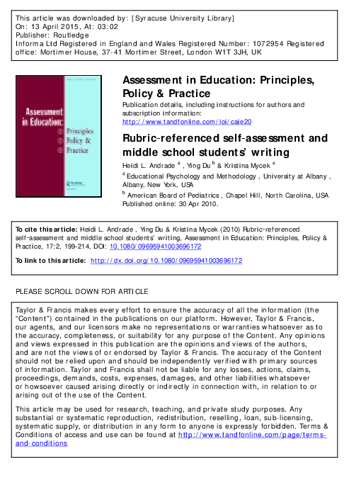 (PDF) Rubric‐referenced self‐assessment and middle school students ...