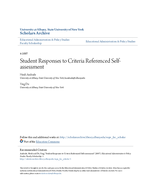 (PDF) Student responses to criteria-referenced self-assessment
