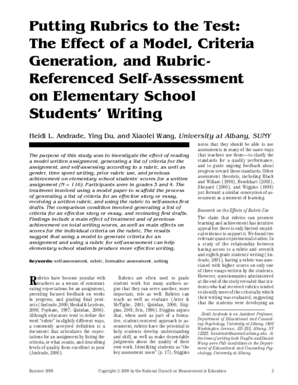 (PDF) Putting Rubrics to the Test: The Effect of a Model, Criteria ...