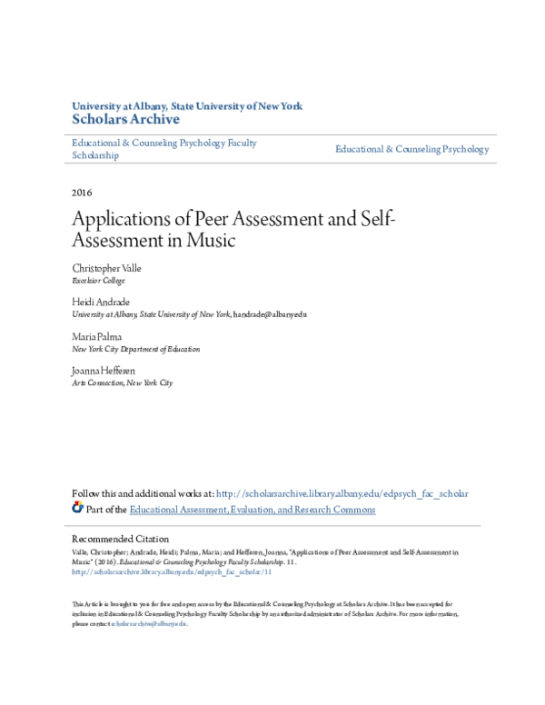 (PDF) Applications of Peer Assessment and Self-Assessment in Music
