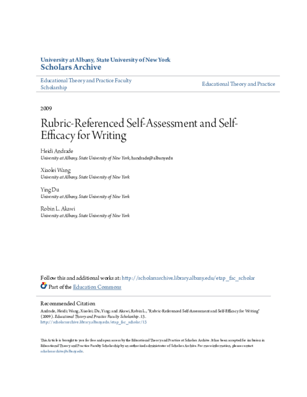 (PDF) Rubric-referenced self-assessment and self-efficacy for writing