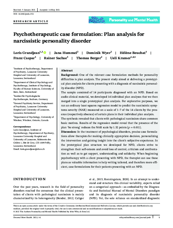 (PDF) Psychotherapeutic case formulation: Plan analysis for ...