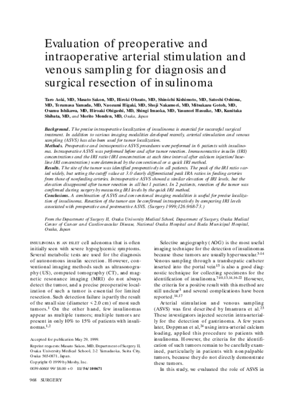 (PDF) Evaluation of preoperative and intraoperative arterial stimulation and venous sampling for ...