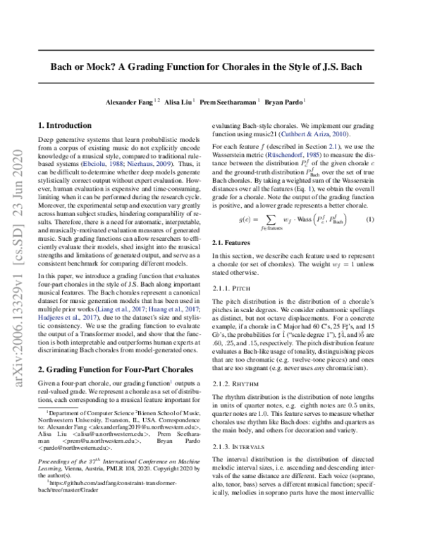 (PDF) Bach or Mock? A Grading Function for Chorales in the Style of J.S ...
