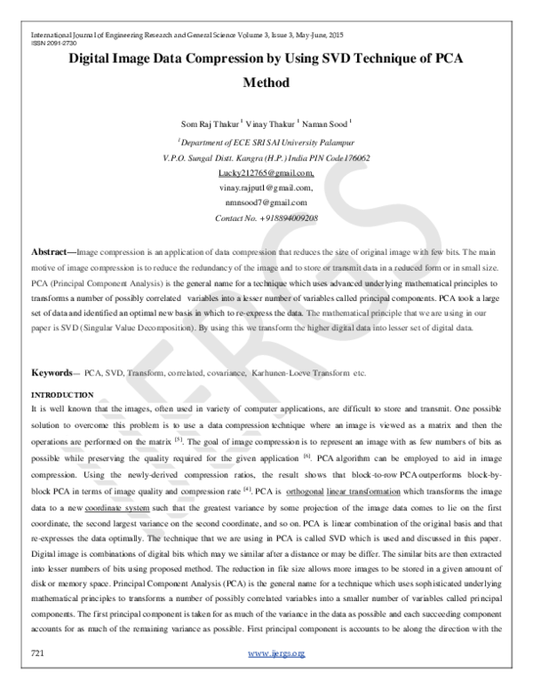 (PDF) Digital Image Data Compression by Using SVD Technique of PCA Method