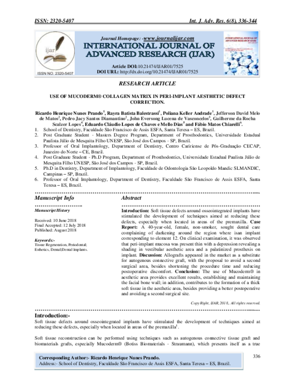 (PDF) Use of Mucoderm? Collagen Matrix in Peri-Implant Aesthetic Defect ...