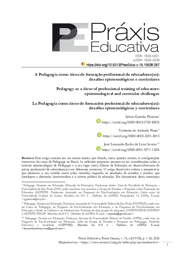 Pdf A Pedagogia Como Lócus De Formação Profissional De Educadores As