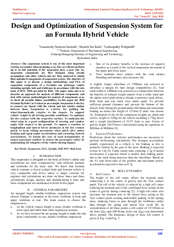 (PDF) Design and Optimization of Suspension System for an Formula ...