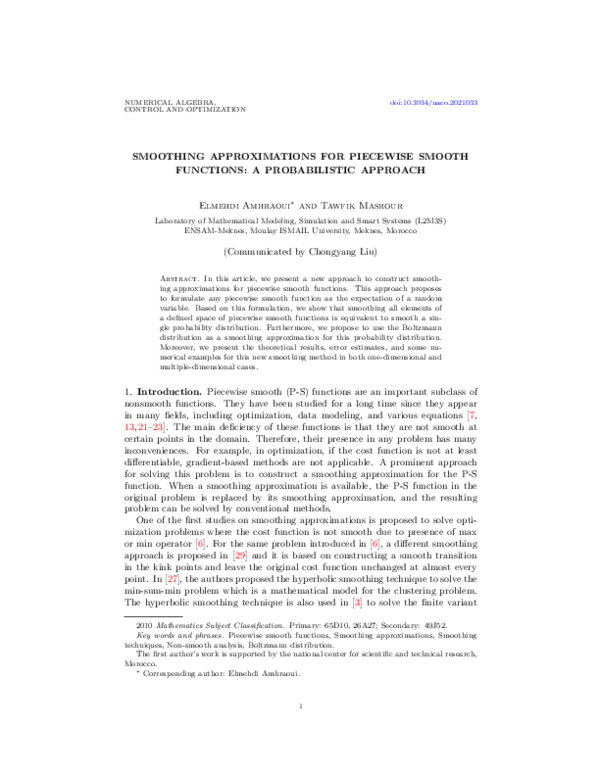 (PDF) Smoothing approximations for piecewise smooth functions: A probabilistic approach