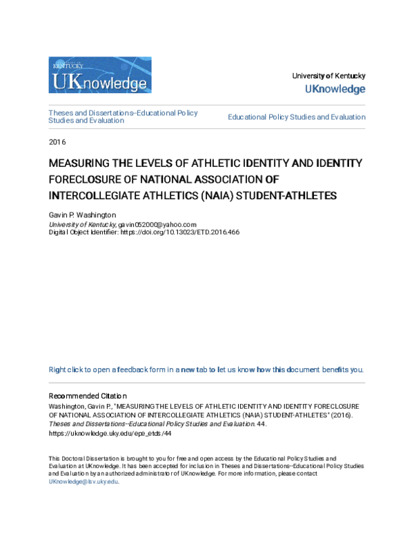 (PDF) Measuring the Levels of Athletic Identity and Identity ...