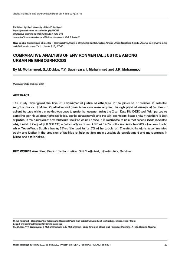 (PDF) COMPARATIVE ANALYSIS OF ENVIRONMENTAL JUSTICE AMONG URBAN ...